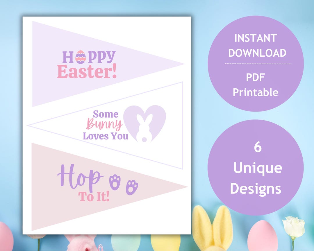 Printable Easter Flags, Happy Spring Flag Printable, Easter Basket ...