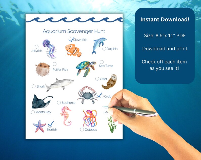 Aquarium Scavenger Hunt: Ocean Animal Activity (PDF Printable) - Etsy