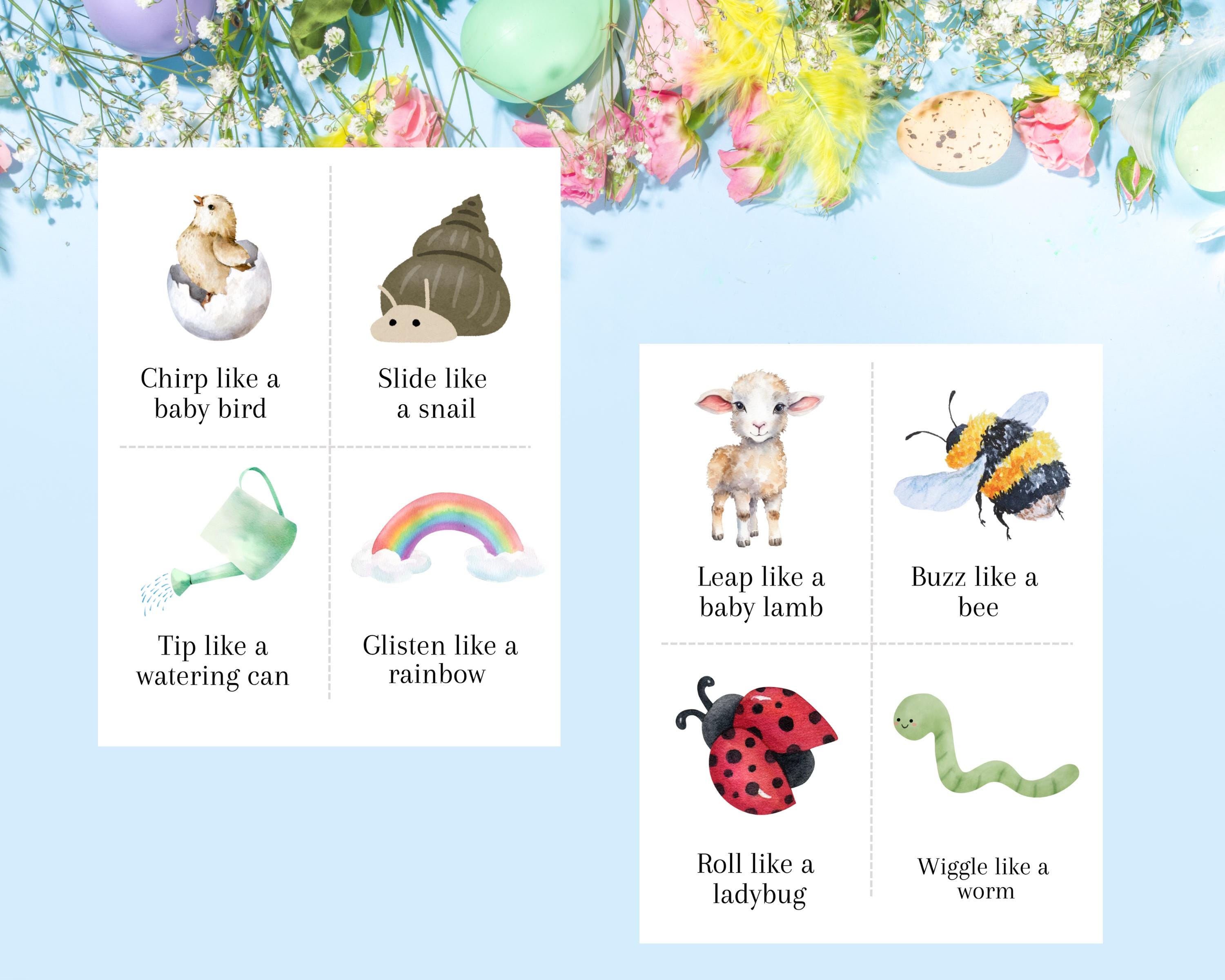 Spring Movement Cards Printable, Easter Movement Flashcards, Spring ...