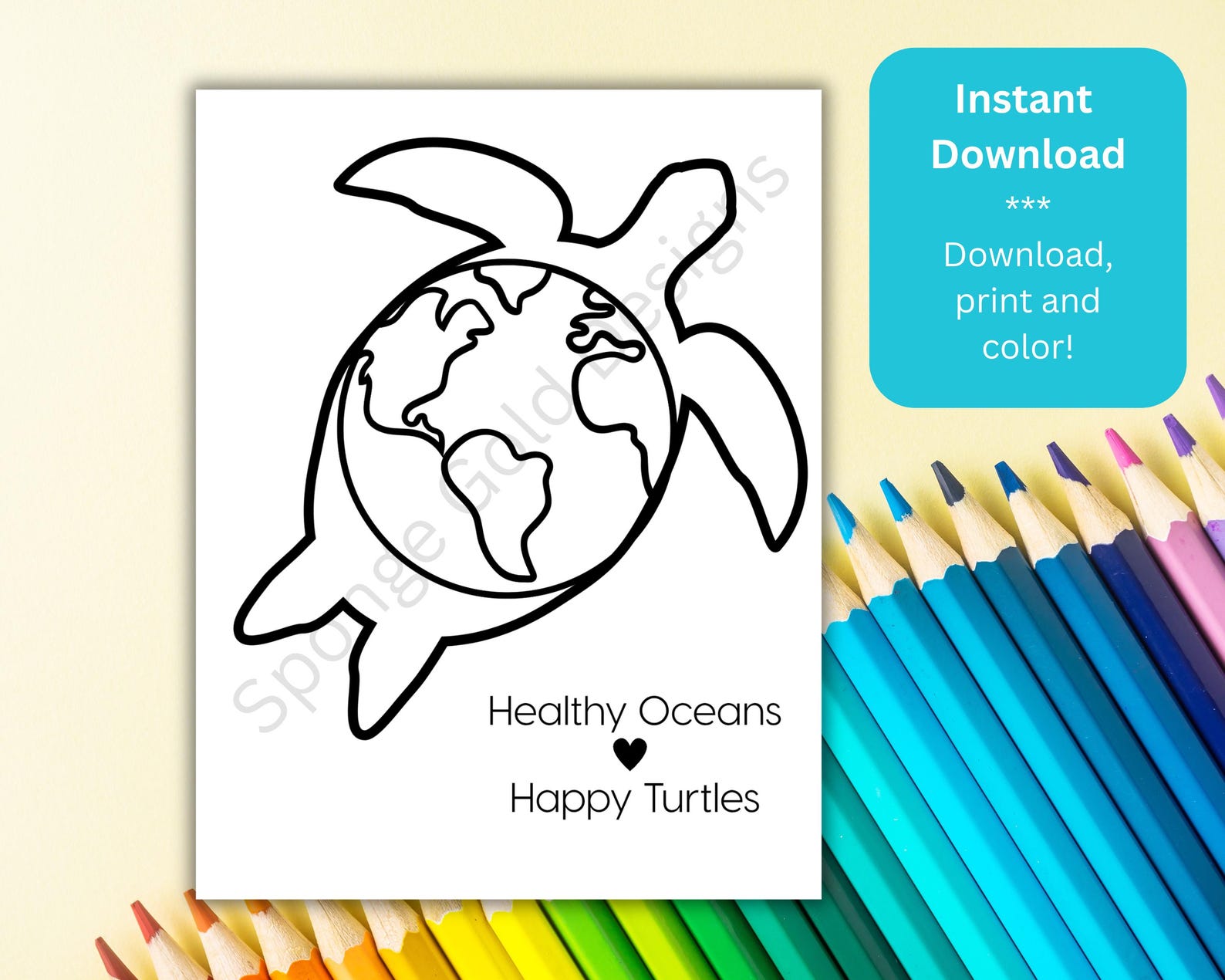 Earth Day Sea Turtle Coloring Page: Ocean Conservation (printable PDF ...