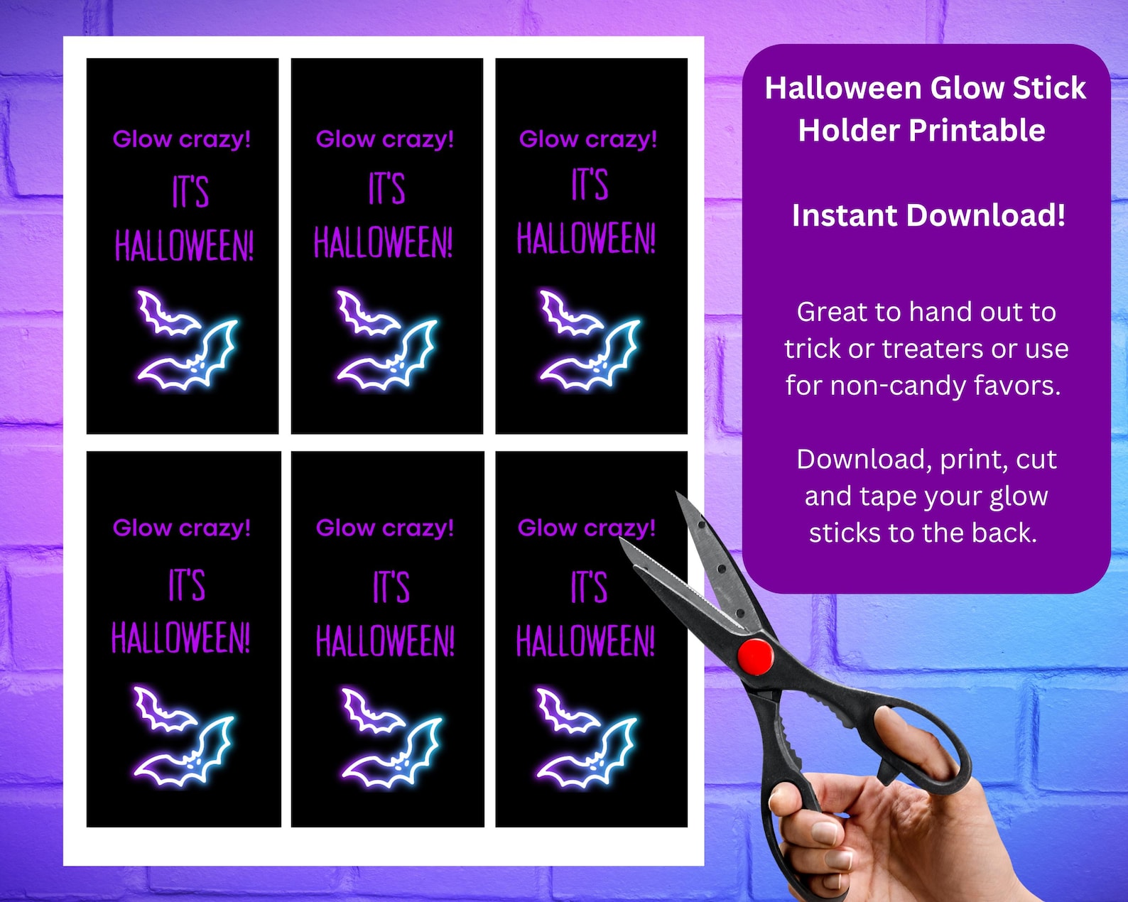 Halloween Glow Stick Holder Tags: Non-candy Treat (PDF Printable) - Etsy