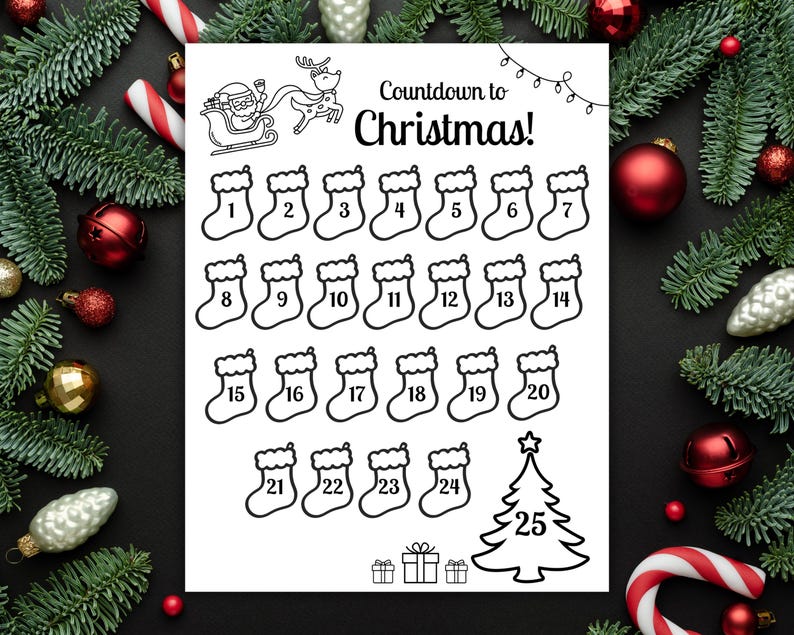 Christmas Countdown Calendar Printable, Decembercalendar, Kids ...