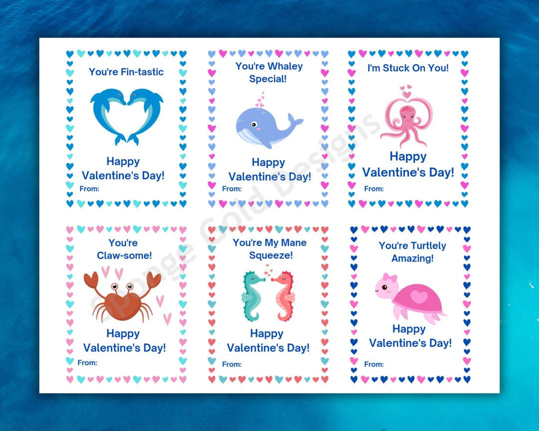 Printable Ocean Animal Valentine Cards, Dolphin Valentines Printables ...