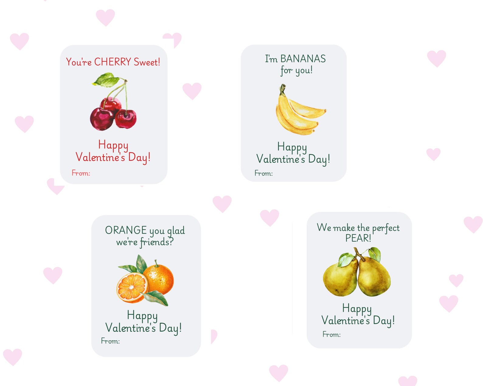 Printable Fruit Theme Valentines Cards, Cherry Valentines Printables ...