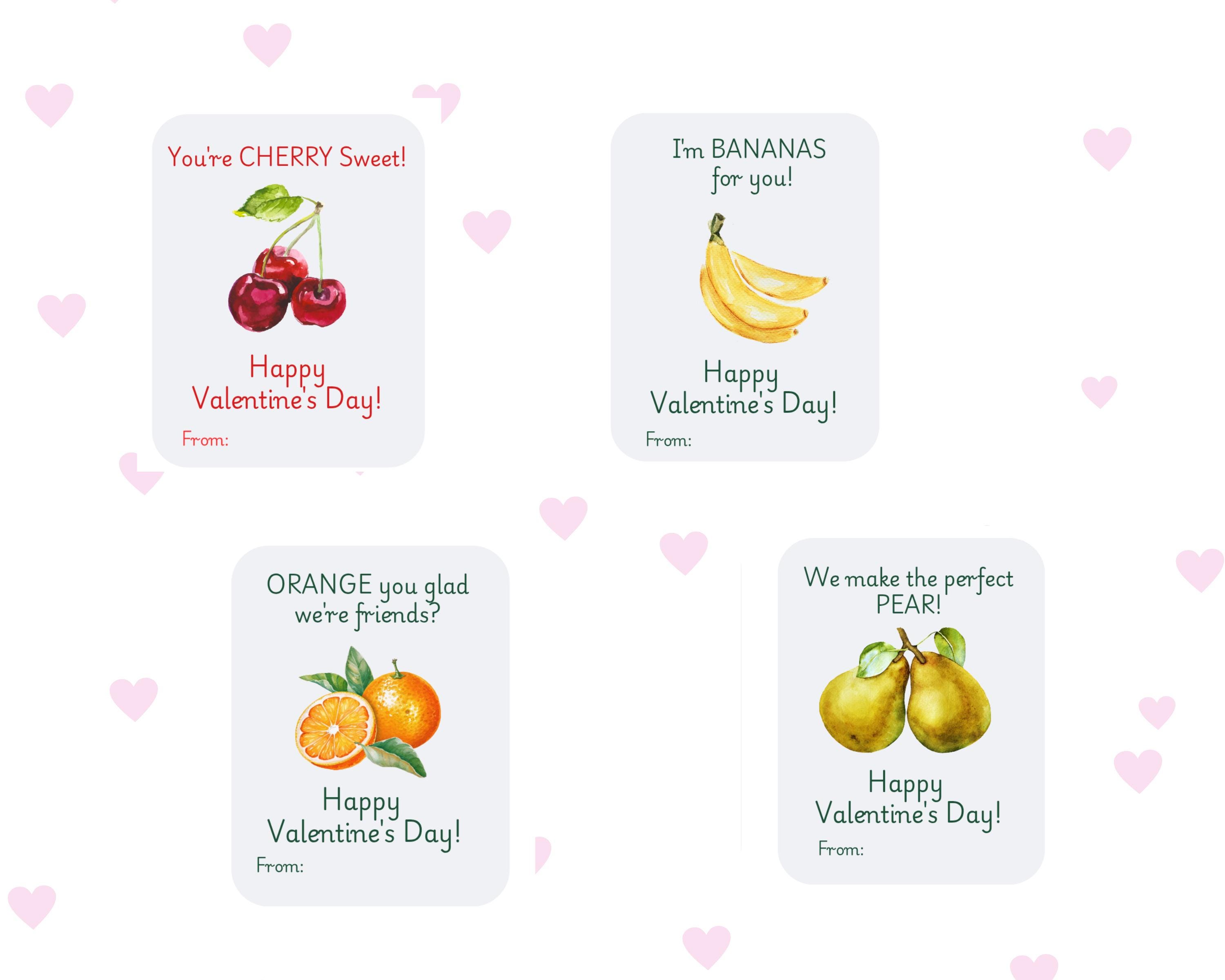 Printable Fruit Theme Valentines Cards, Cherry Valentines Printables ...