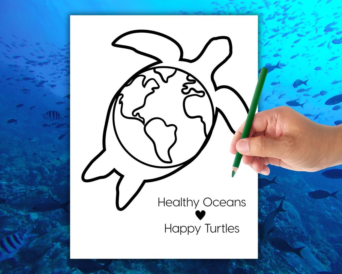 Earth Day Sea Turtle Coloring Page: Ocean Conservation (printable PDF ...