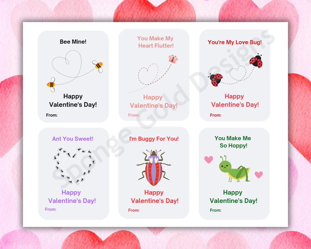 Printable Bugs Valentines Cards, Insect and Butterfly Valentines ...