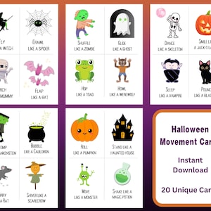 Halloween Movement Cards Printable, Halloween Movement Flashcards ...