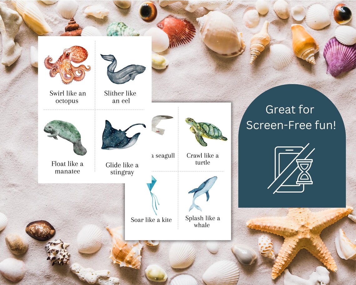 Beach Movement Cards for Kids – Sea Creature Gross Motor Game | Screen ...