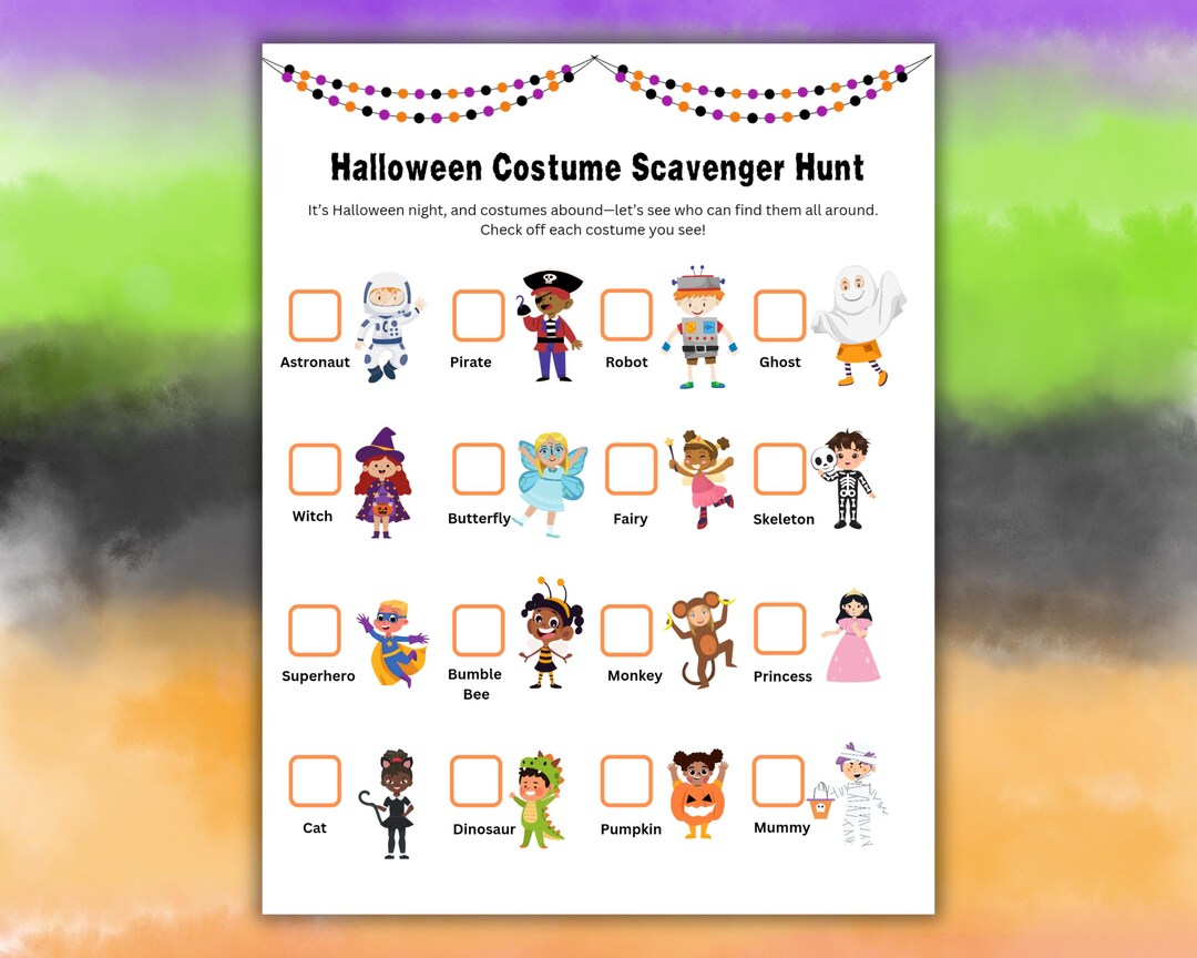 Halloween Costume Scavenger Hunt Printable, Halloween Parade Costume ...