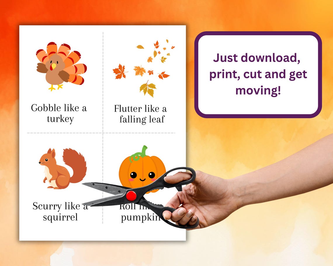 Fall Movement Cards Printable, Thanksgiving Activity Flashcards, Autumn ...