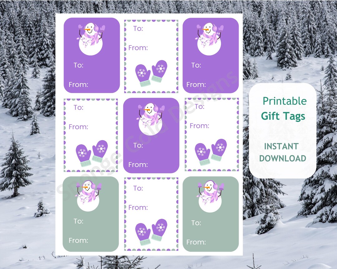 Snowman Gift Tags Printable, Mittens Present Tag Download, Christmas ...