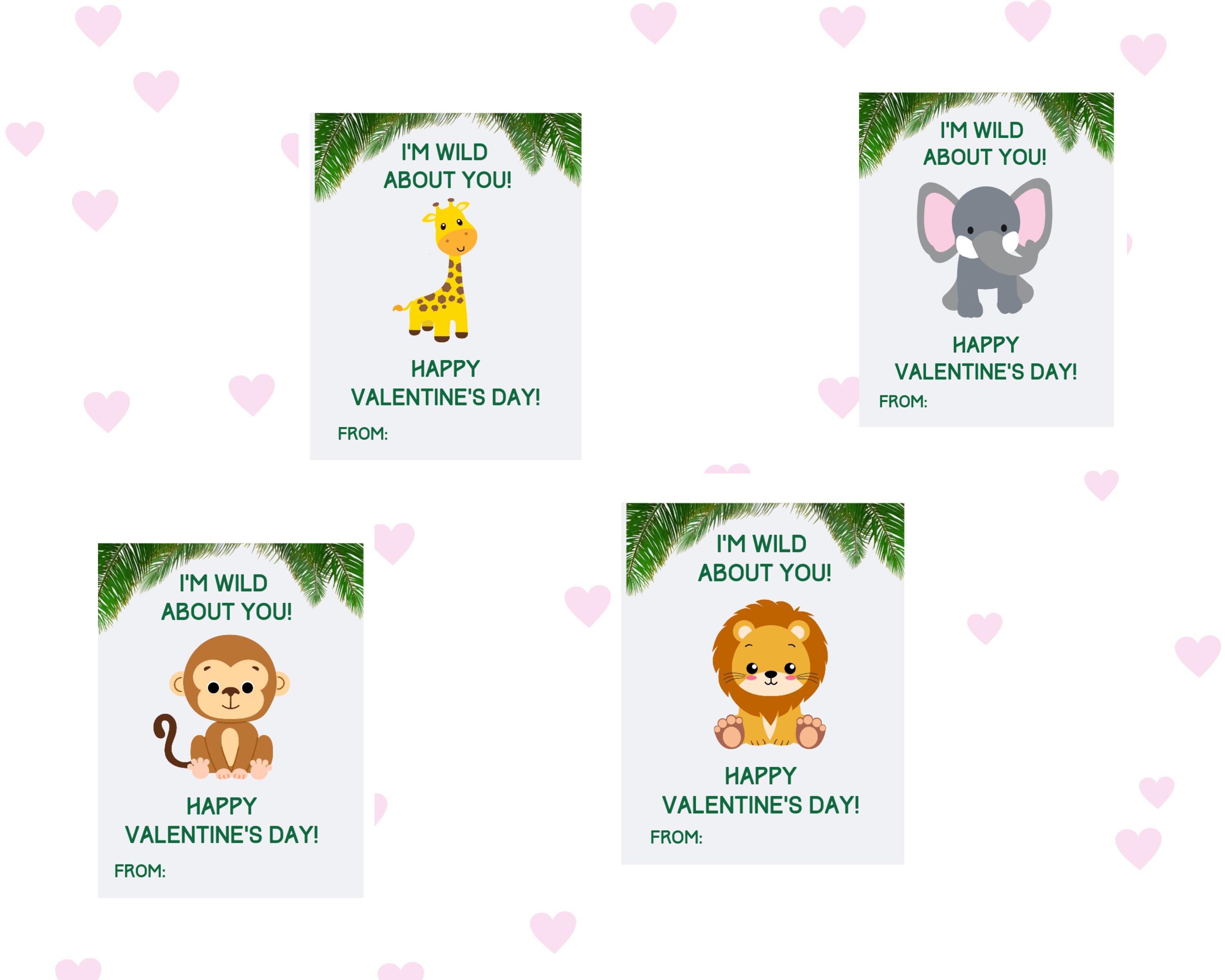 Printable Jungle Animal Valentines Cards, Jungle Themed Valentine ...