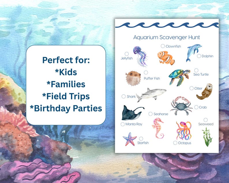 Aquarium Scavenger Hunt: Ocean Animal Activity (PDF Printable) - Etsy