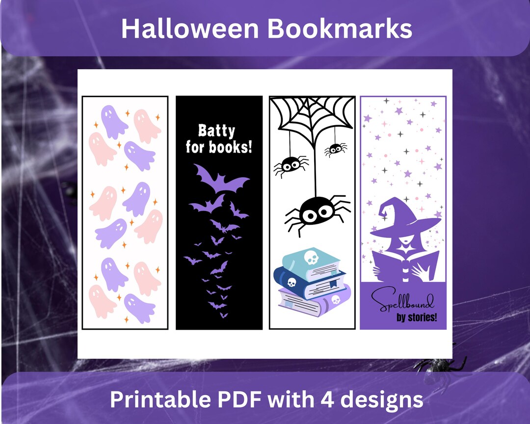 Spooky Cute Halloween Bookmarks – Set of 4 Printable Designs, Booklover ...