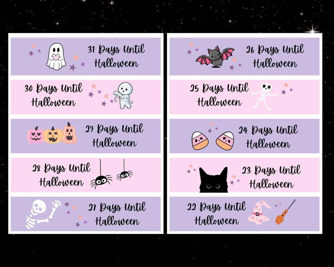 Halloween Countdown Chain Printable, Pink and Purple Cute Halloween ...