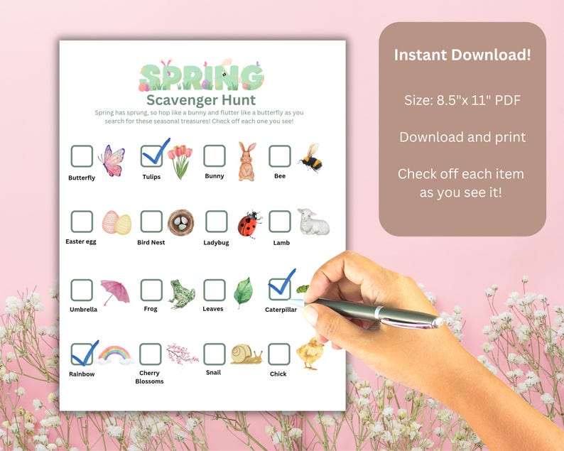 Spring Scavenger Hunt Printable, Outdoor Activity for Kids & Families ...