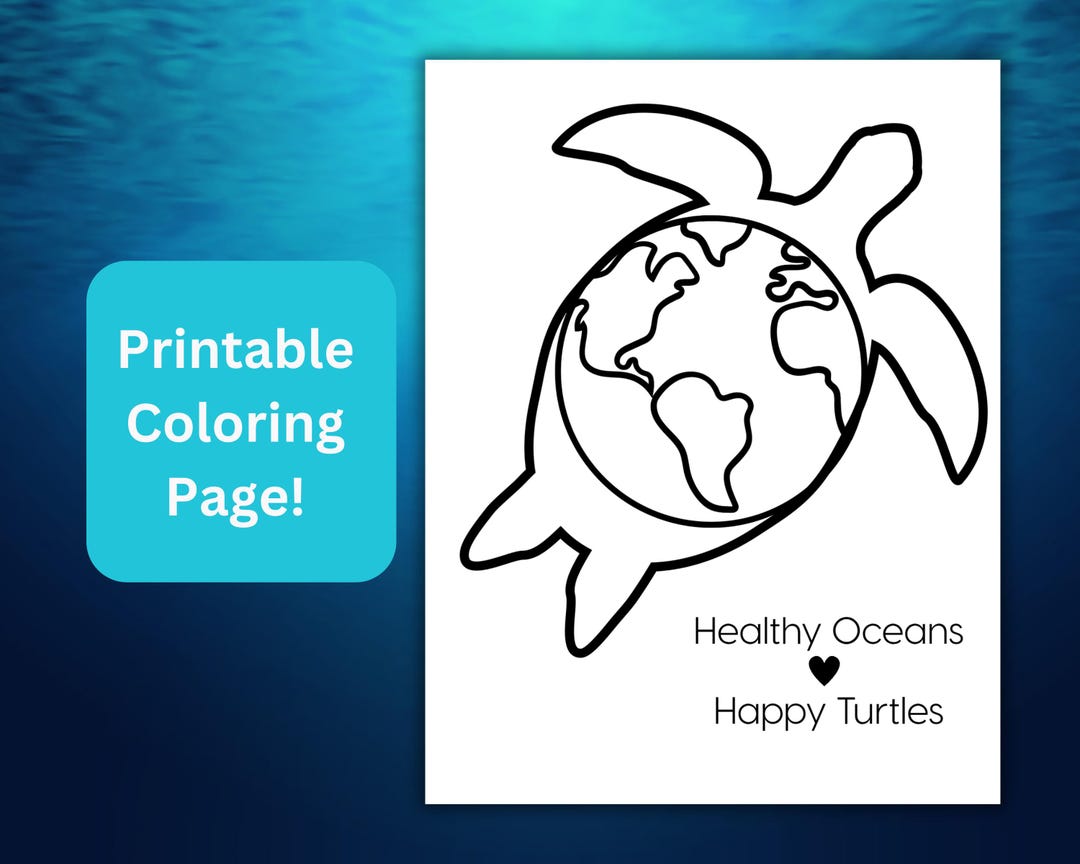Earth Day Sea Turtle Coloring Page: Ocean Conservation (printable PDF ...