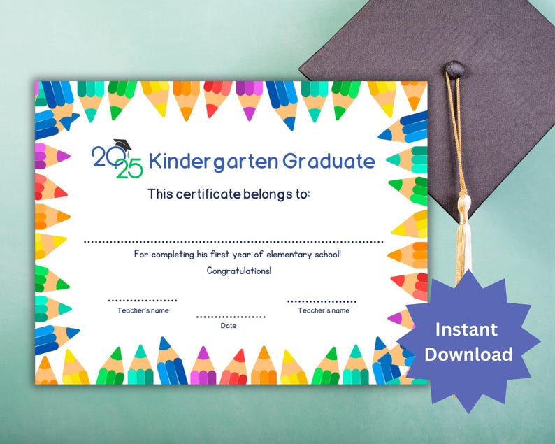 Printable Kindergarten Graduate Certificate, Kindergarten Diploma ...
