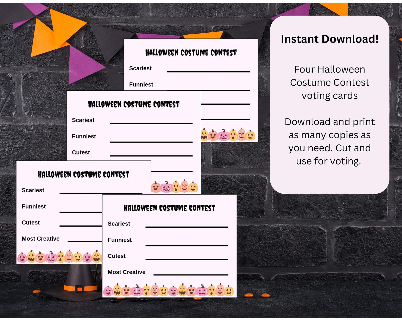 Halloween Costume Contest Voting Cards and Sign Printable, Halloween ...