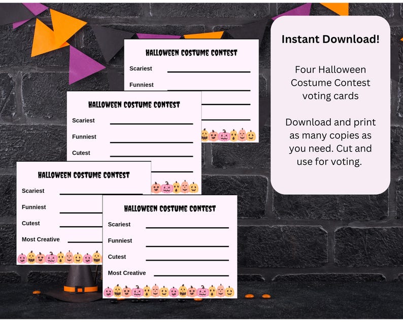 Halloween Costume Contest Voting Cards and Sign Printable, Halloween ...