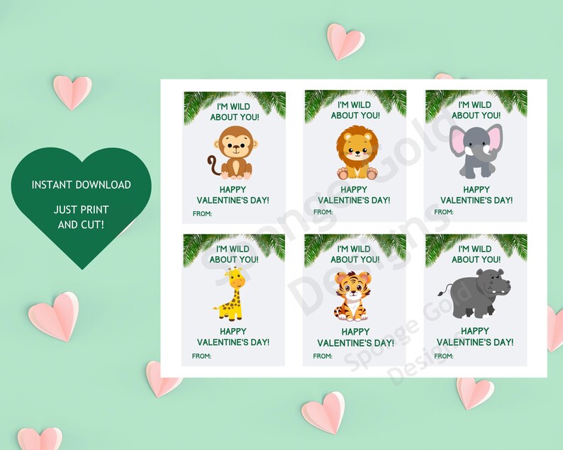 Printable Jungle Animal Valentines Cards, Jungle Themed Valentine ...