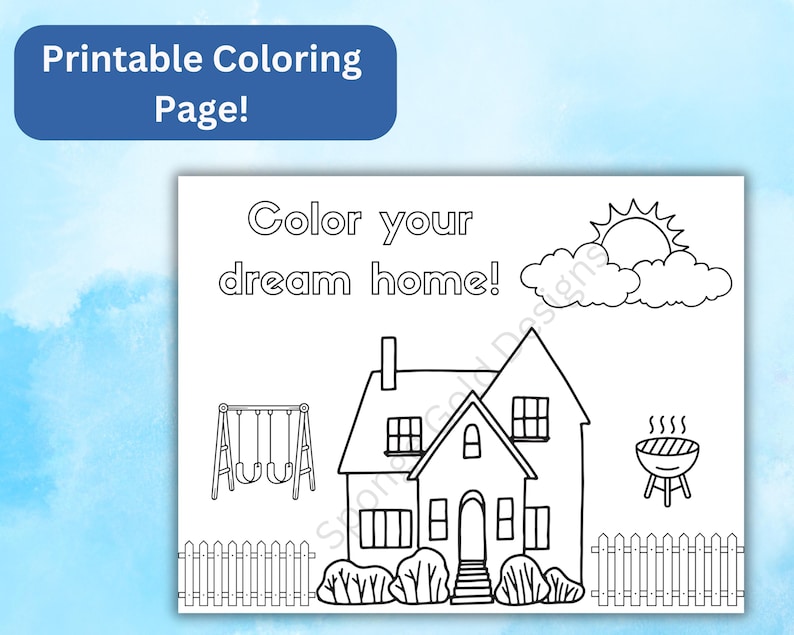 Open House Coloring Page Printable, Kids House Coloring Sheet, Real ...