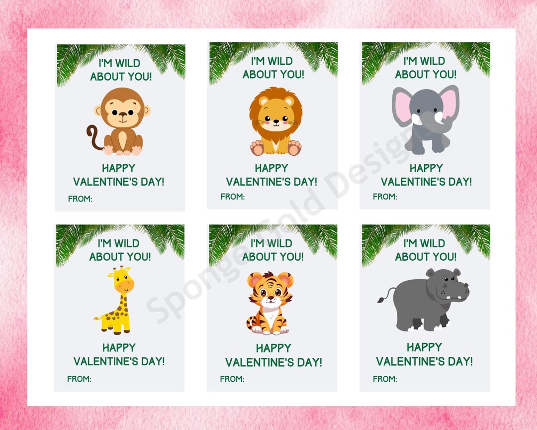 Printable Jungle Animal Valentines Cards, Jungle Themed Valentine ...