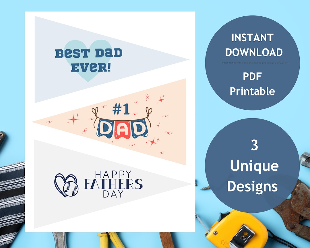 Father's Day Flags Printable: Blue & Grey DIY Decor (PDF Download) - Etsy