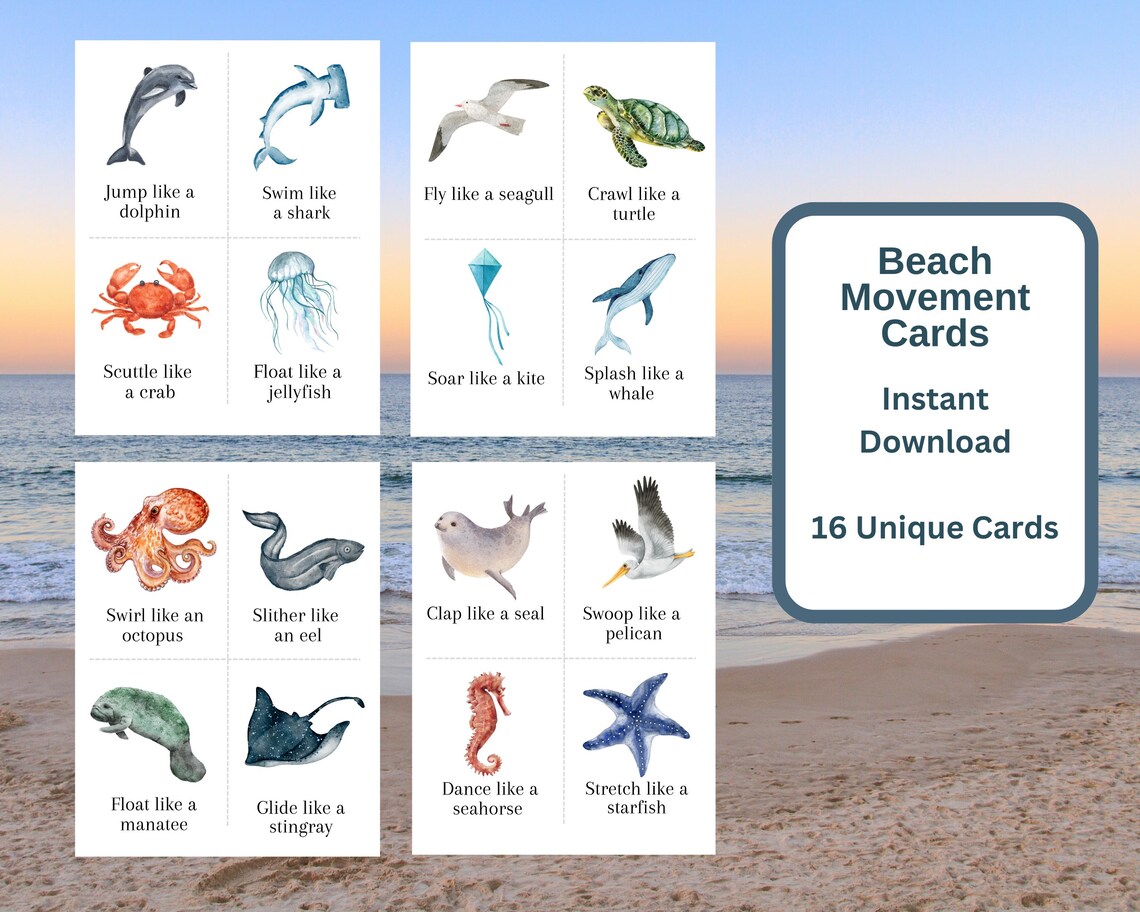 Beach Movement Cards for Kids – Sea Creature Gross Motor Game | Screen ...
