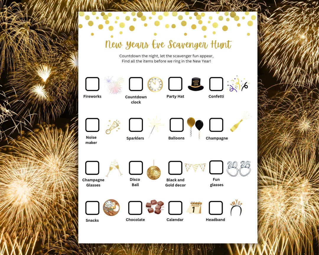 New Year's Eve Scavenger Hunt Printable, NYE Scavenger Hunt Download ...