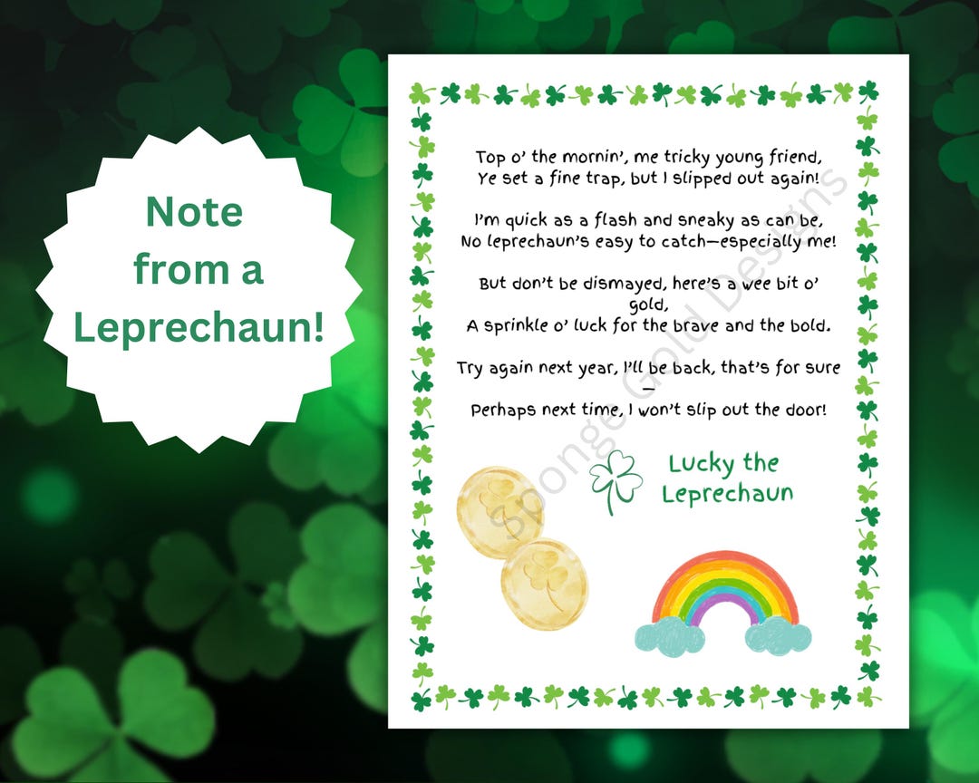 St Patrick's Day Leprechaun Note Printable, Leprechaun Trap Letter, St ...