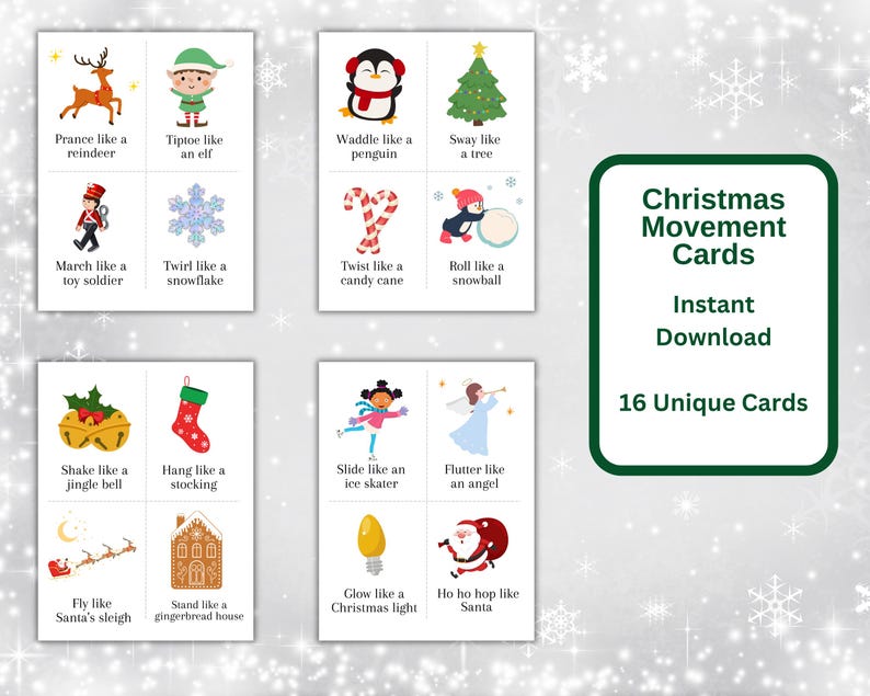 Christmas Movement Cards Printable, Winter Movement Flashcards Download ...