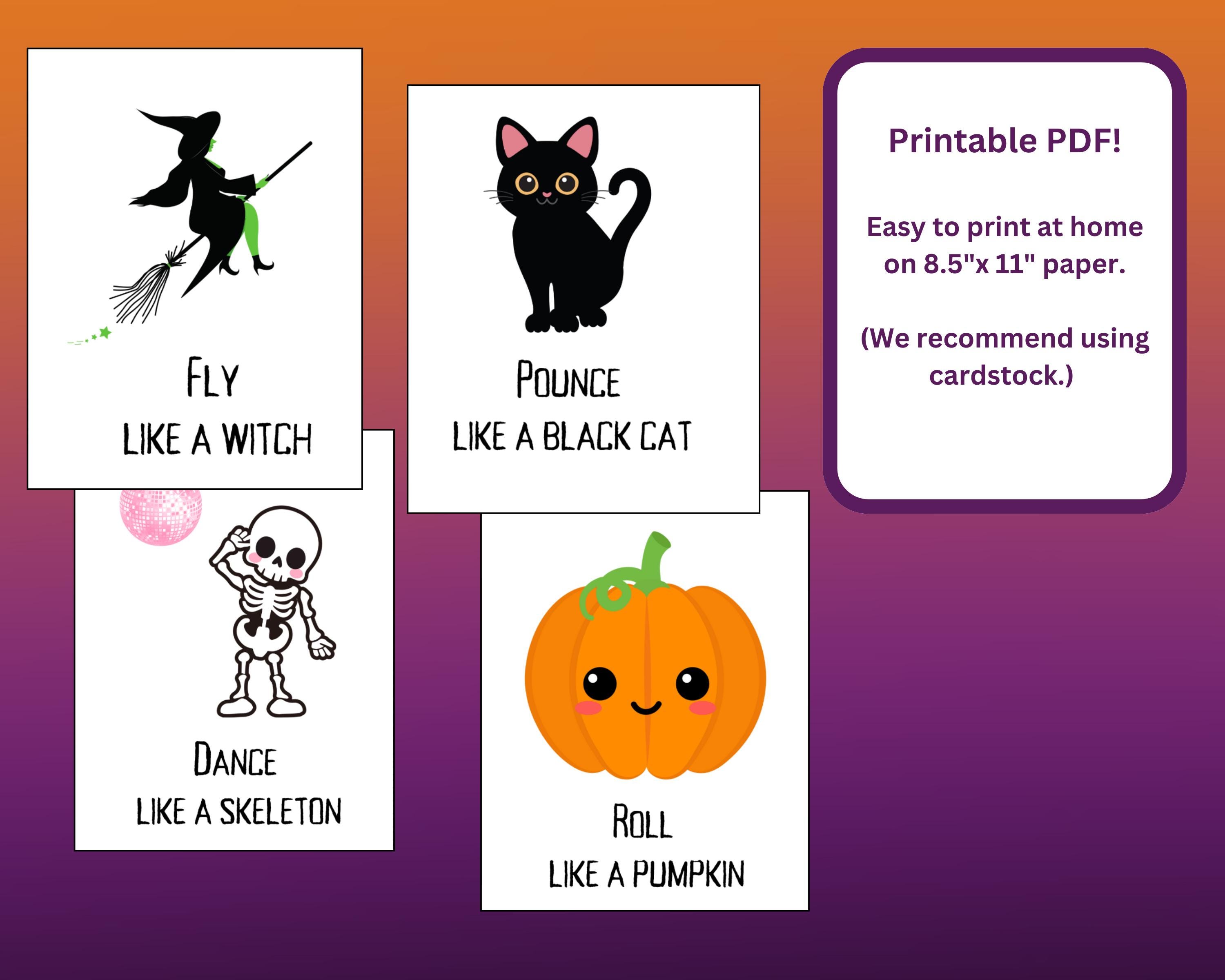 Halloween Movement Cards Printable, Halloween Movement Flashcards ...