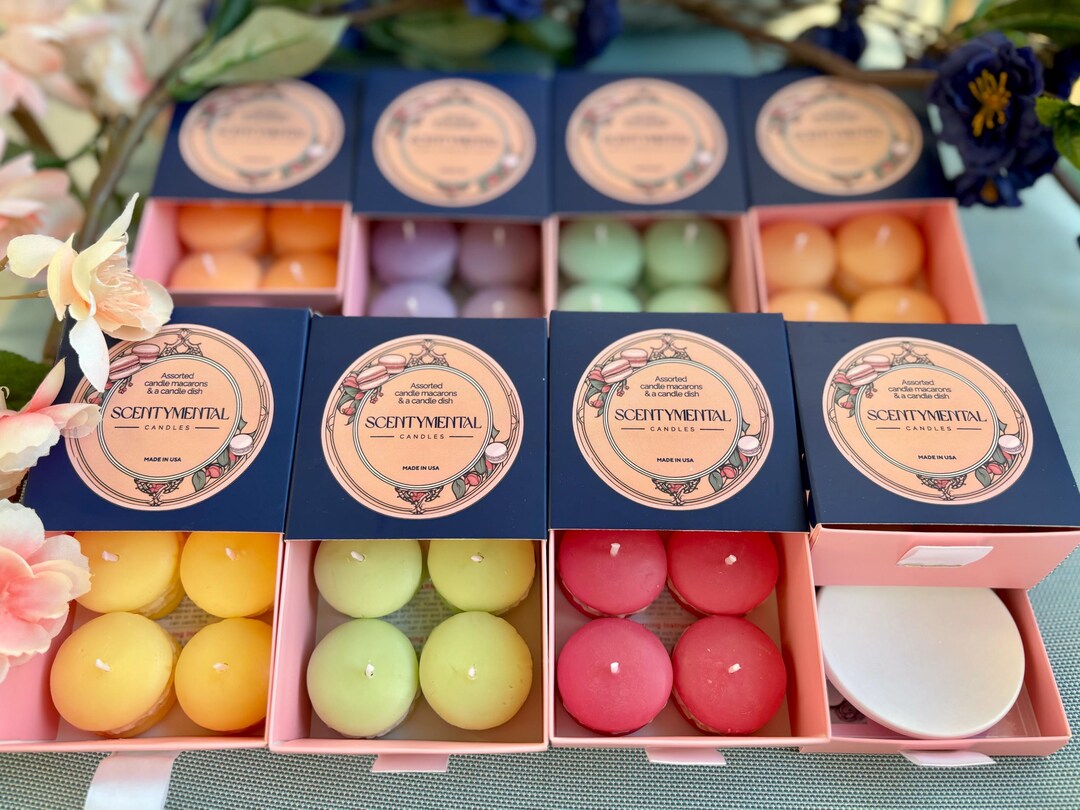 4 Pc Macaron Candle Set With a Dish/ Unique Gift/ Natural Soy & Beeswax ...