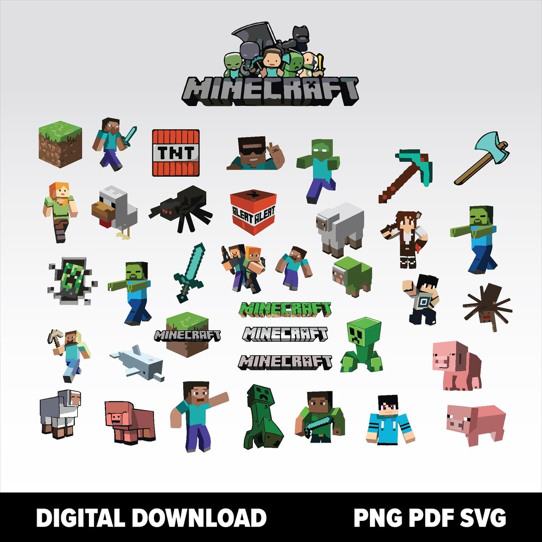 Minecraft Svg Bundle Cricut Gaming Clipart Digital Minecraft Sticker ...