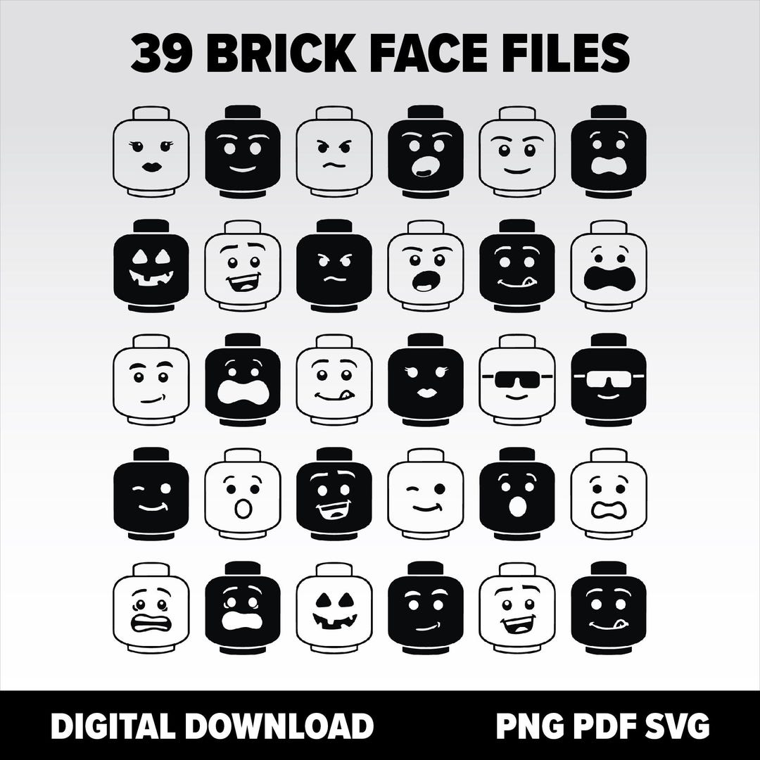 Brick Faces Svg Bundle Kids Toys Building Blocks Svg Brick Characters ...