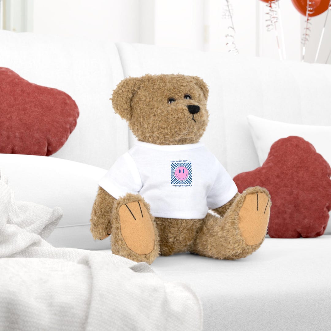 Sober Vibes Teddy Bear, Pink Smiley Face Plush Toy - Etsy