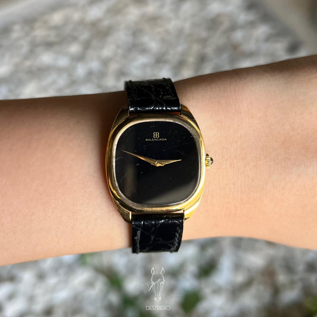 Vintage 1990s Balenciaga Gold and Black Minimalist Leather Watch - Etsy