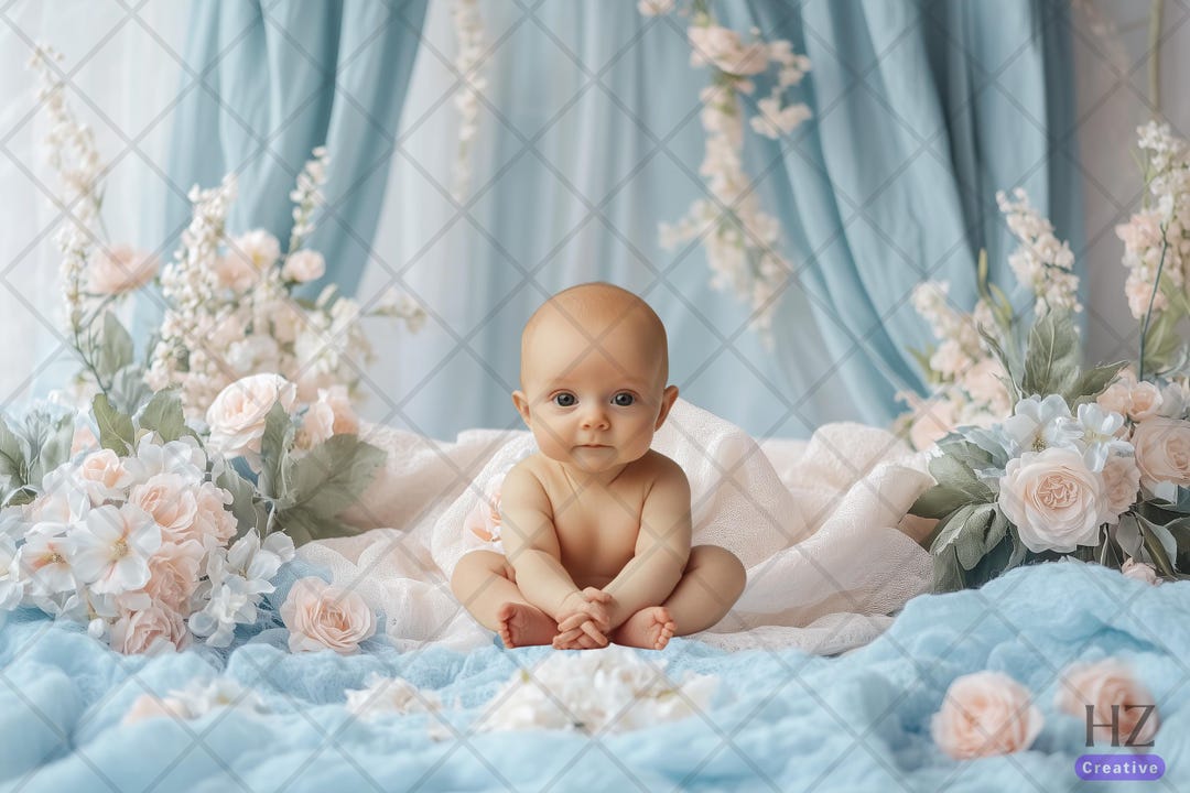 10 Shades of Pastel Blue Newborn Baby Digital Backdrop, Floral Newborn ...