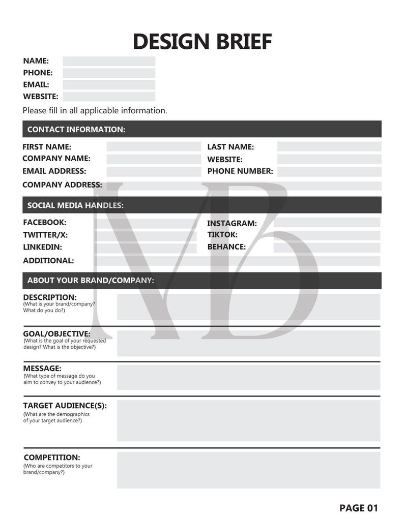 Design Brief - Fillable PDF - Etsy