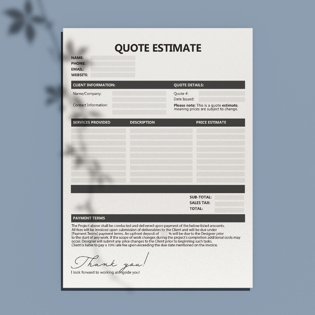 Quote Estimate - Fillable PDF - Etsy