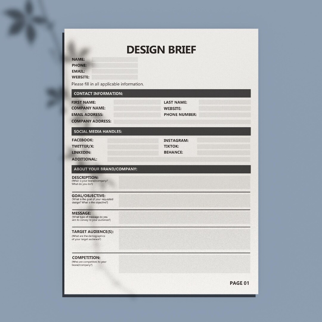Design Brief - Fillable PDF - Etsy