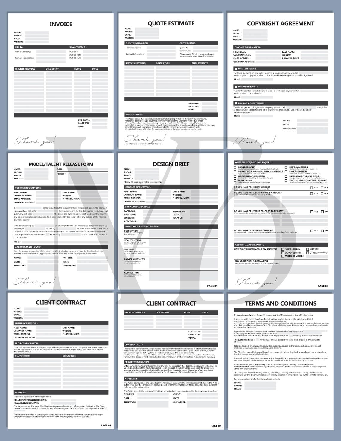 Design Documents Package - Fillable Pdfs - Etsy