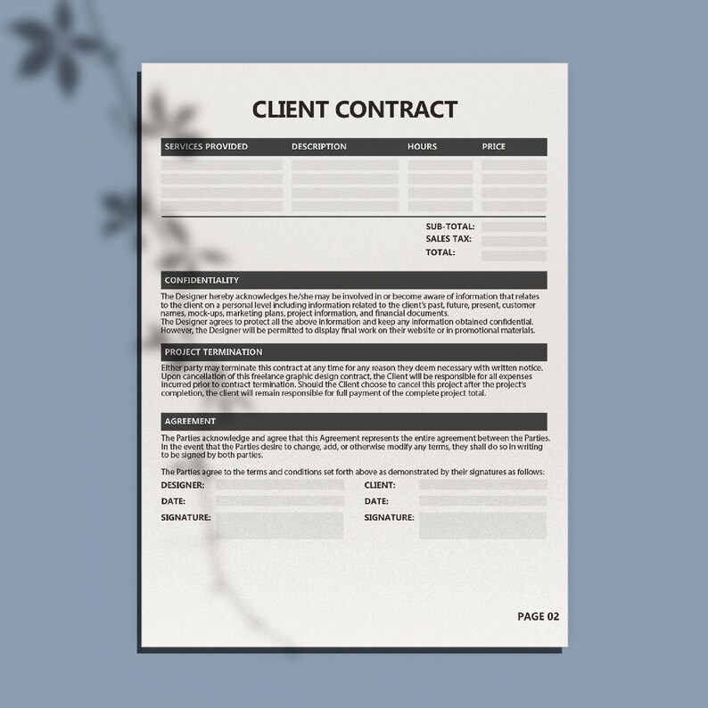 Client Contract - Fillable PDF - Etsy