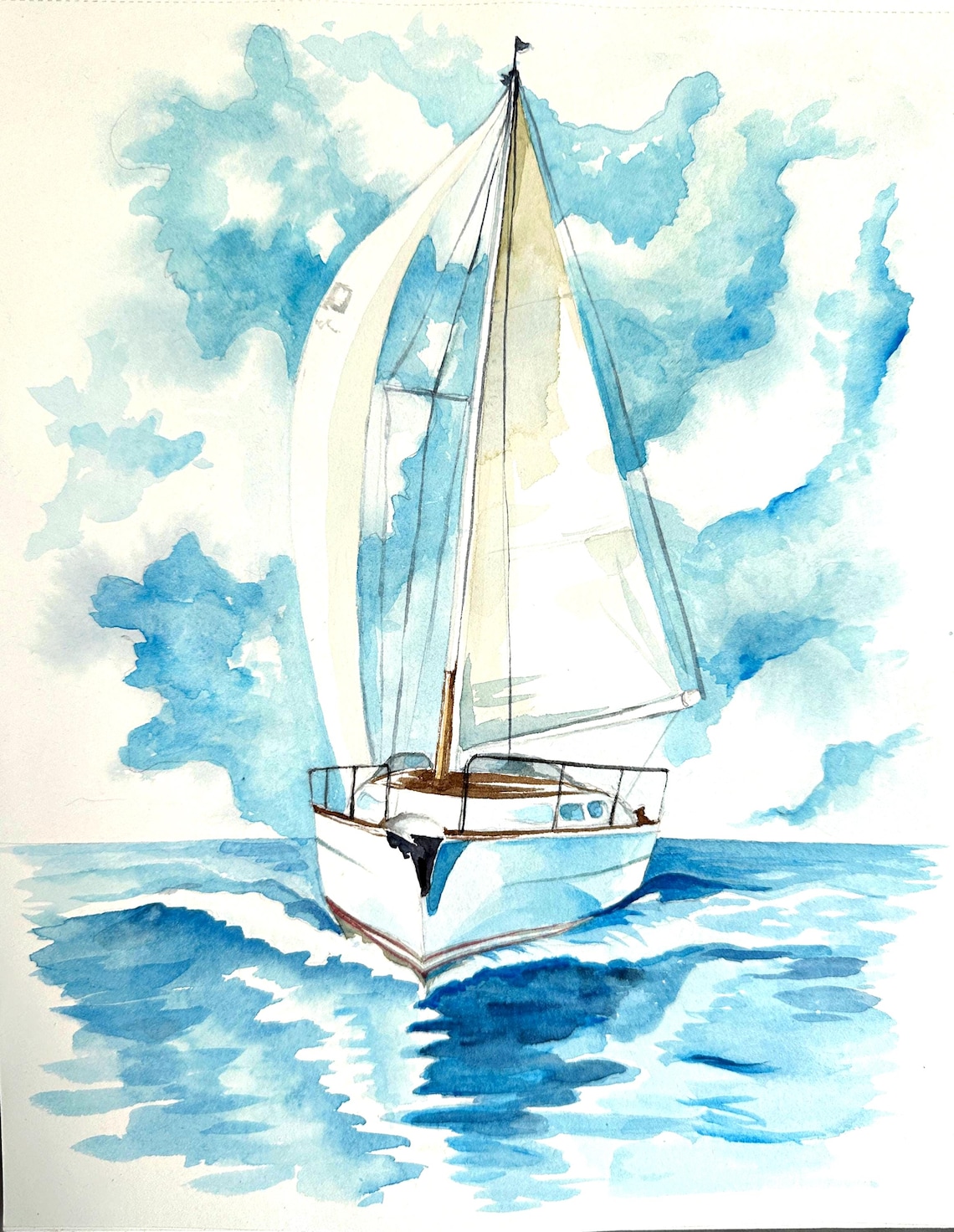 Sailboat Watercolor Painting: Original Ocean Art Landscape - Etsy