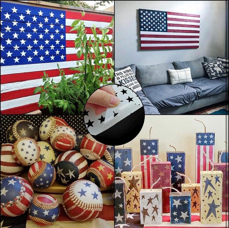 6 PCS 50 Star American Flag Stencils – Reusable Patriotic Painting ...