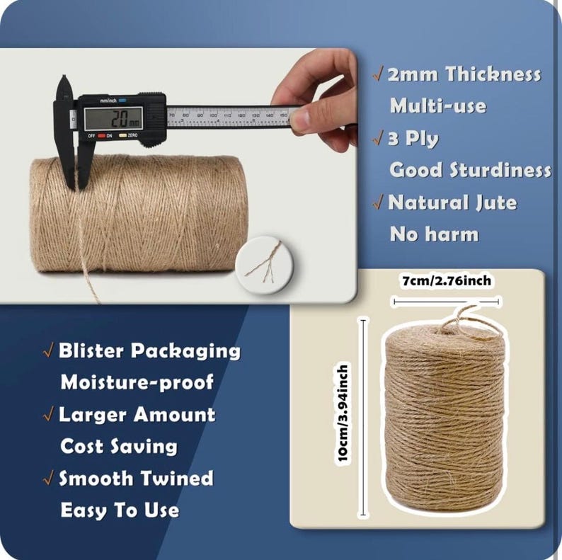 600ft 2mm Natural Jute Twine String – Thick Brown Rustic Cord for Gift ...