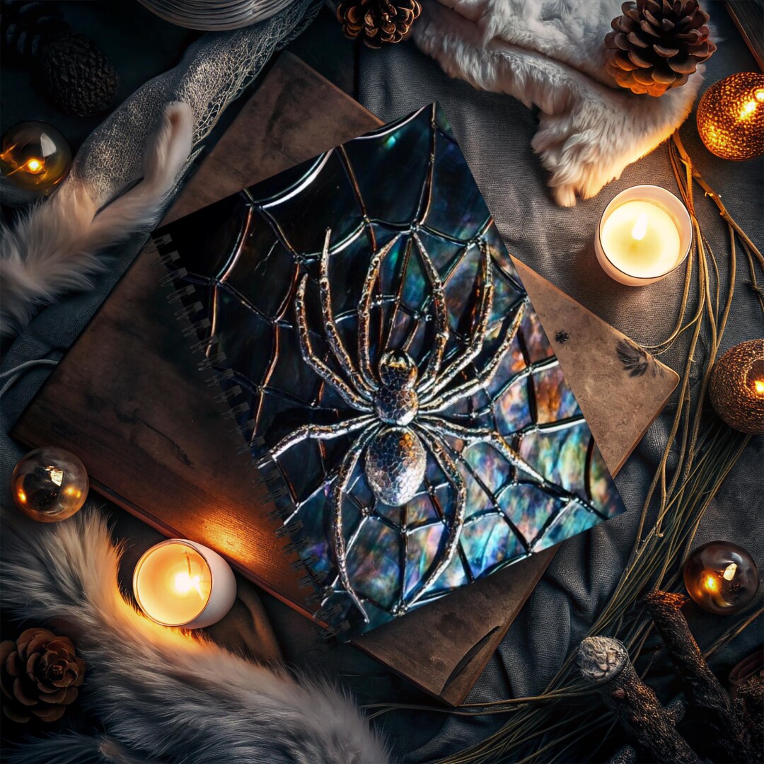 Spiderweb Stained Glass Spiral Notebook - Ruled Line, Scary 3D Spider ...