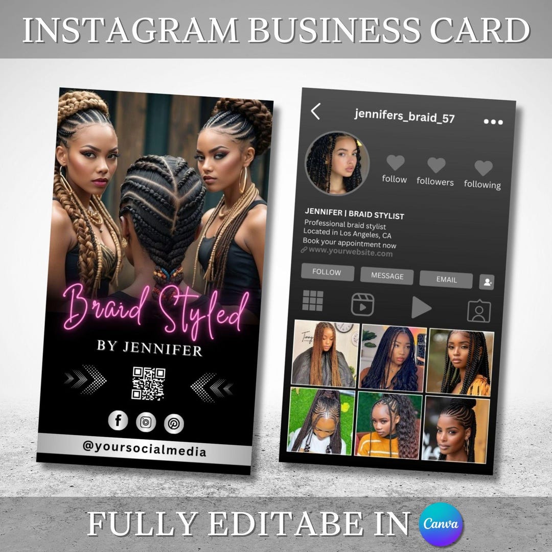 Braid Style Instagram Business Cards, Salon Business Cards, Make up ...